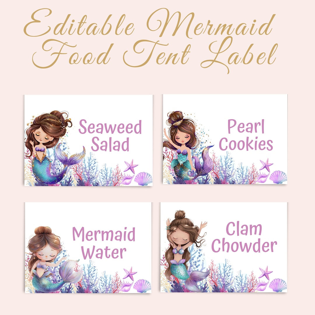 Mermaid Food Label Mermaid Food Tags Editable Mermaid Party Food Labels ...