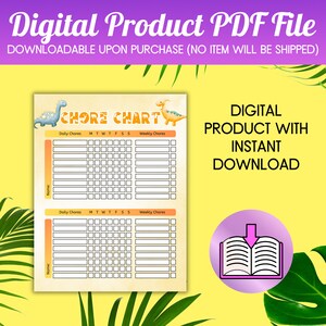 Dinosaur Chore Chart for Kids Checklist Routine Chart Kids Daily Chores ...