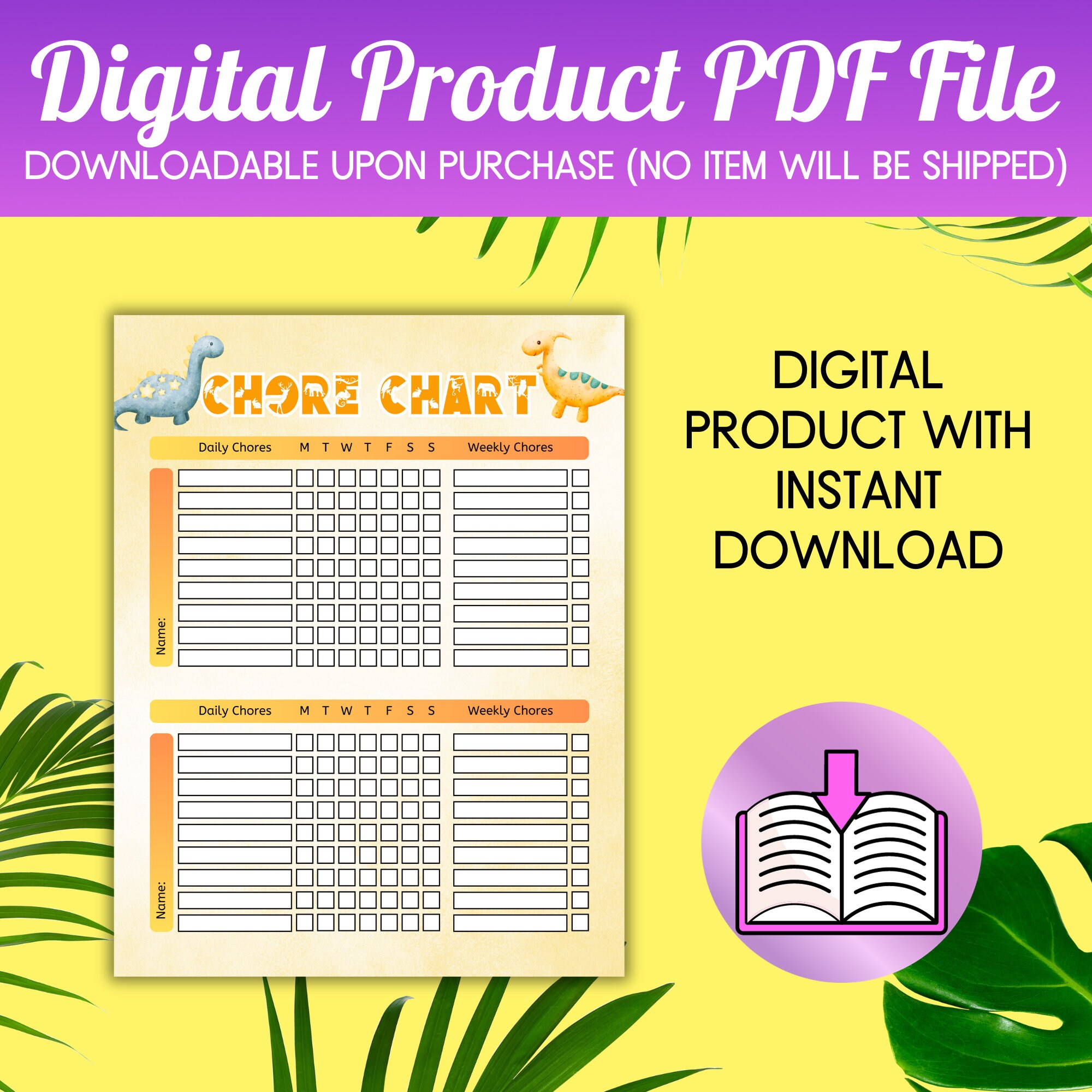 Dinosaur Chore Chart for Kids Checklist Routine Chart Kids Daily Chores ...