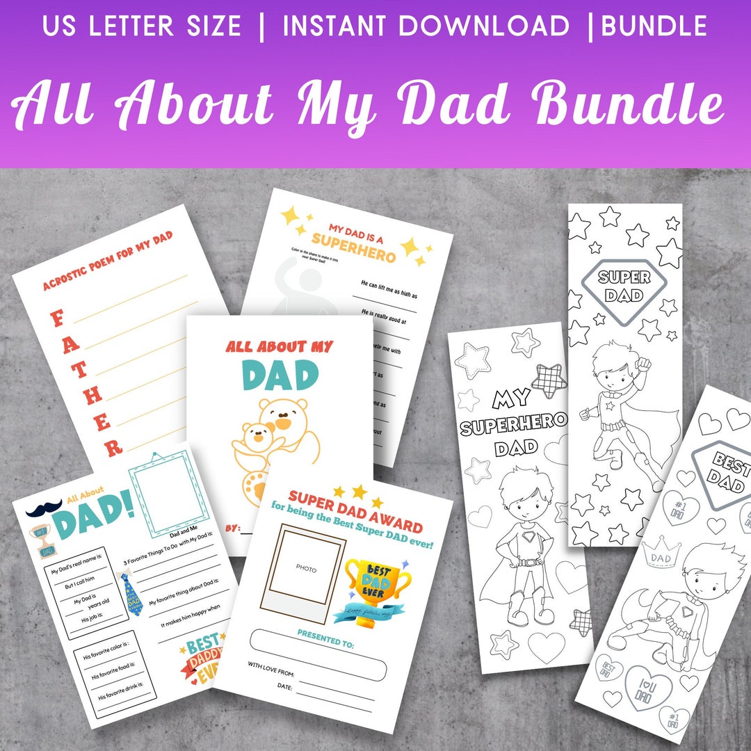 All About My Dad Bundle Father's Day Coloring Bookmark - Etsy
