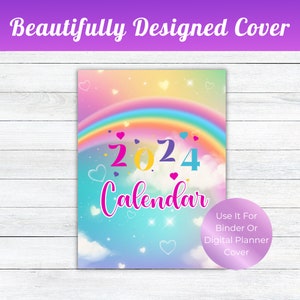 2024 Monthly Calendar Landscape Printable Calendar Template Rainbow ...
