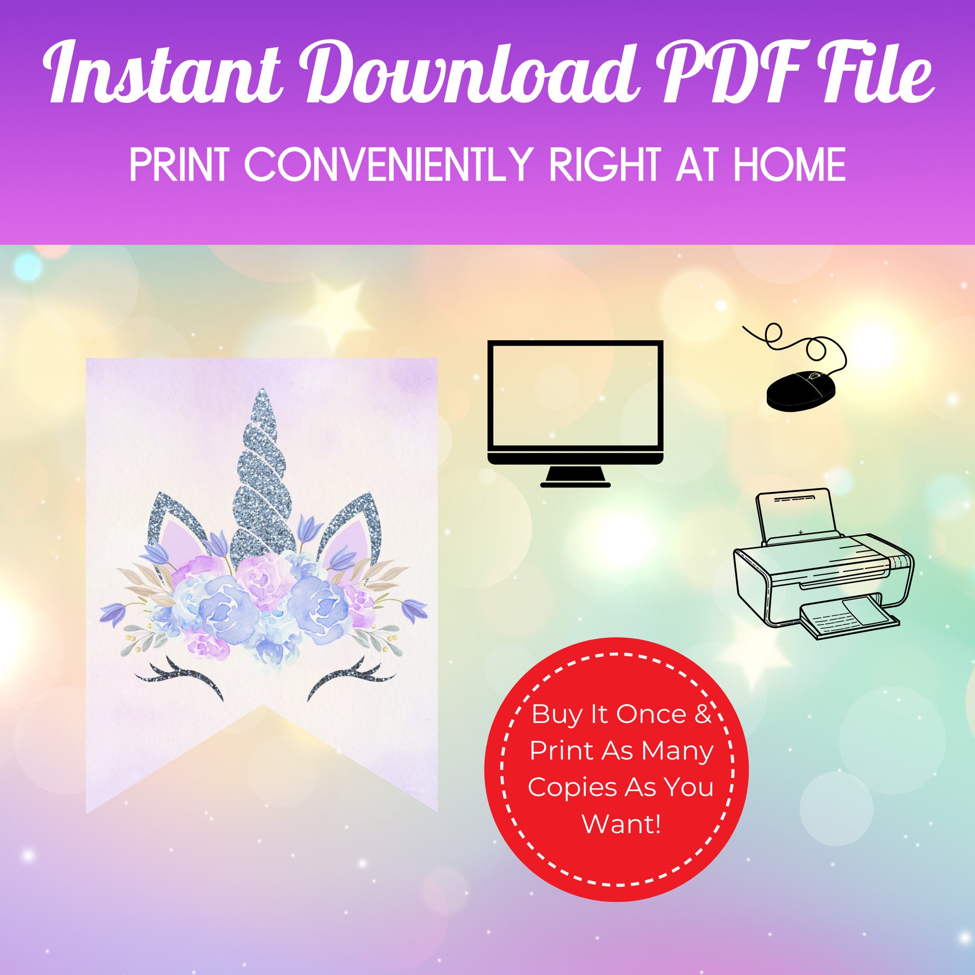 Unicorn Happy Birthday Banner Printable Unicorn Party Decorations ...