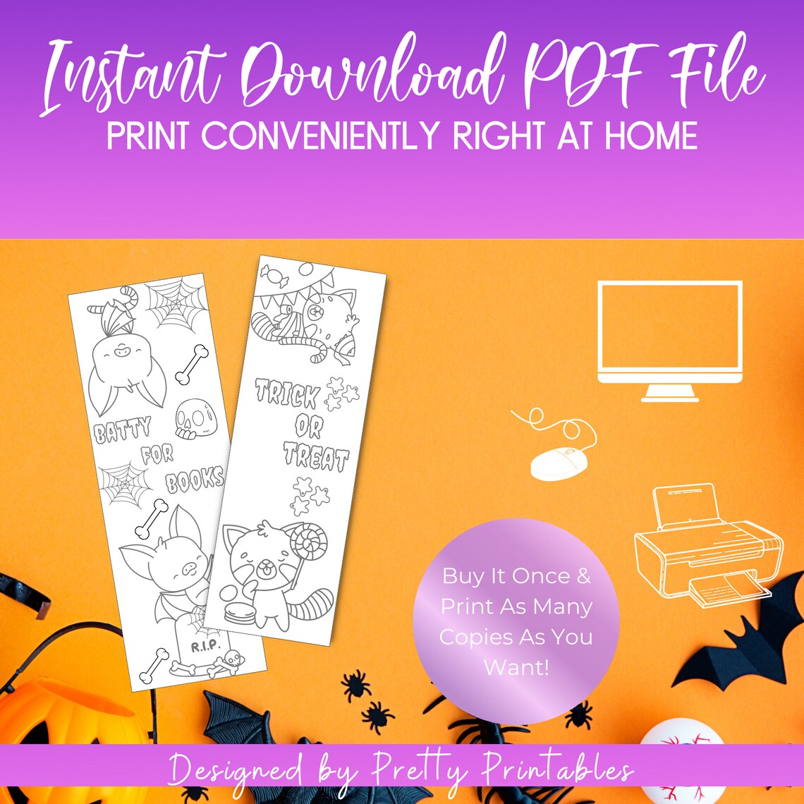Halloween Coloring Bookmarks for Kids Set of 8 Halloween Bookmarks ...
