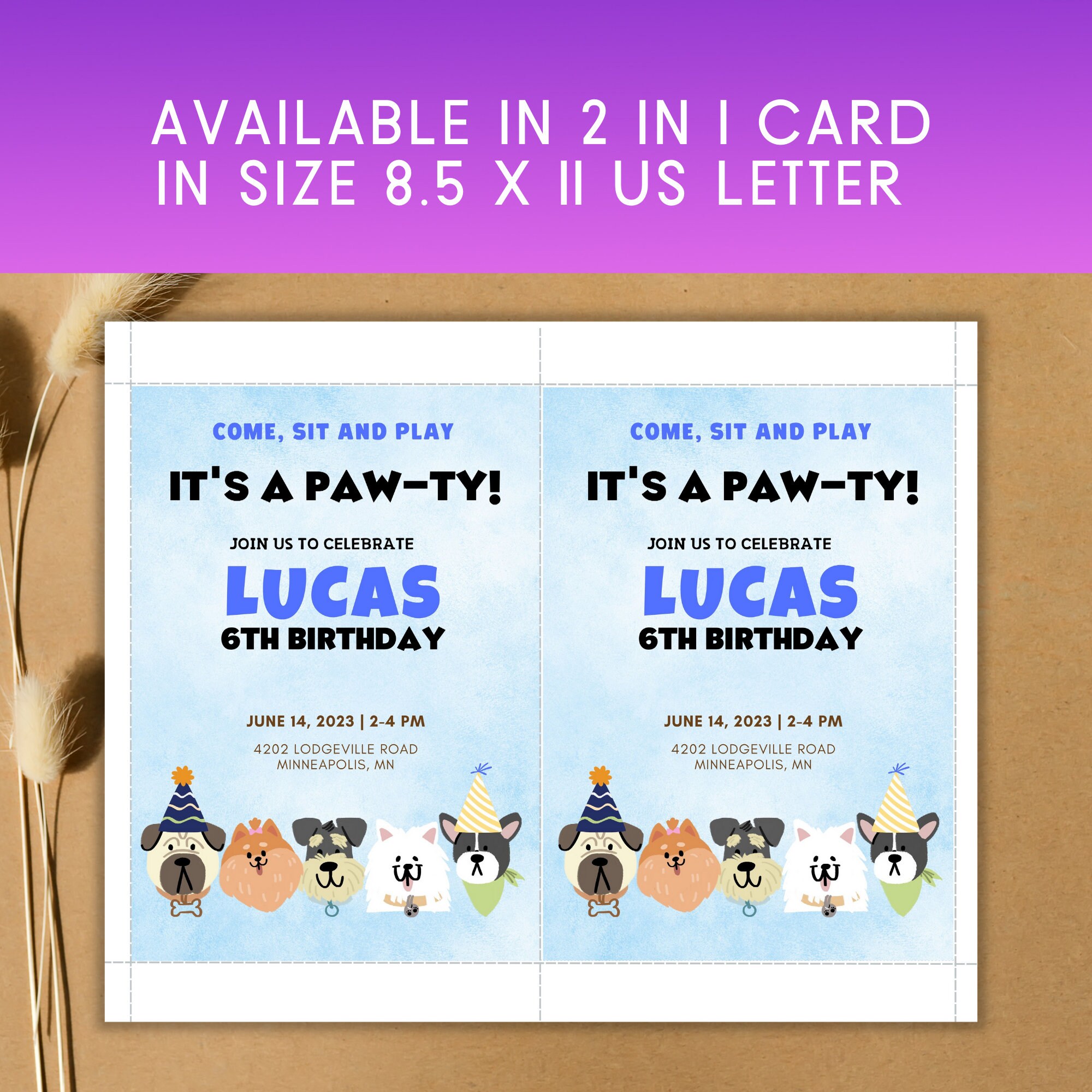 Editable Dog Pawty Invite Birthday Invitation Lets Pawty Birthday Let's ...