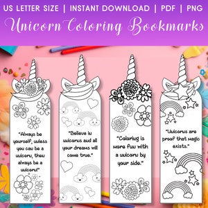 Unicorn Bookmarks Coloring Page Printable for Birthday Favors Unicorn ...