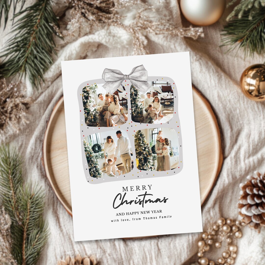 Custom Christmas Card Photo Card Editable Printable 4 Photographs Place ...