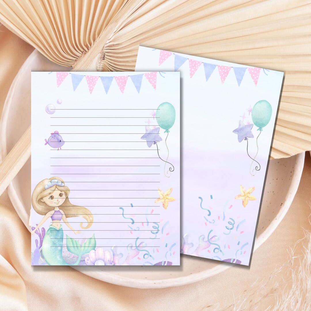 Printable Mermaid Stationery Birthday Stationary Mermaid Stationary ...