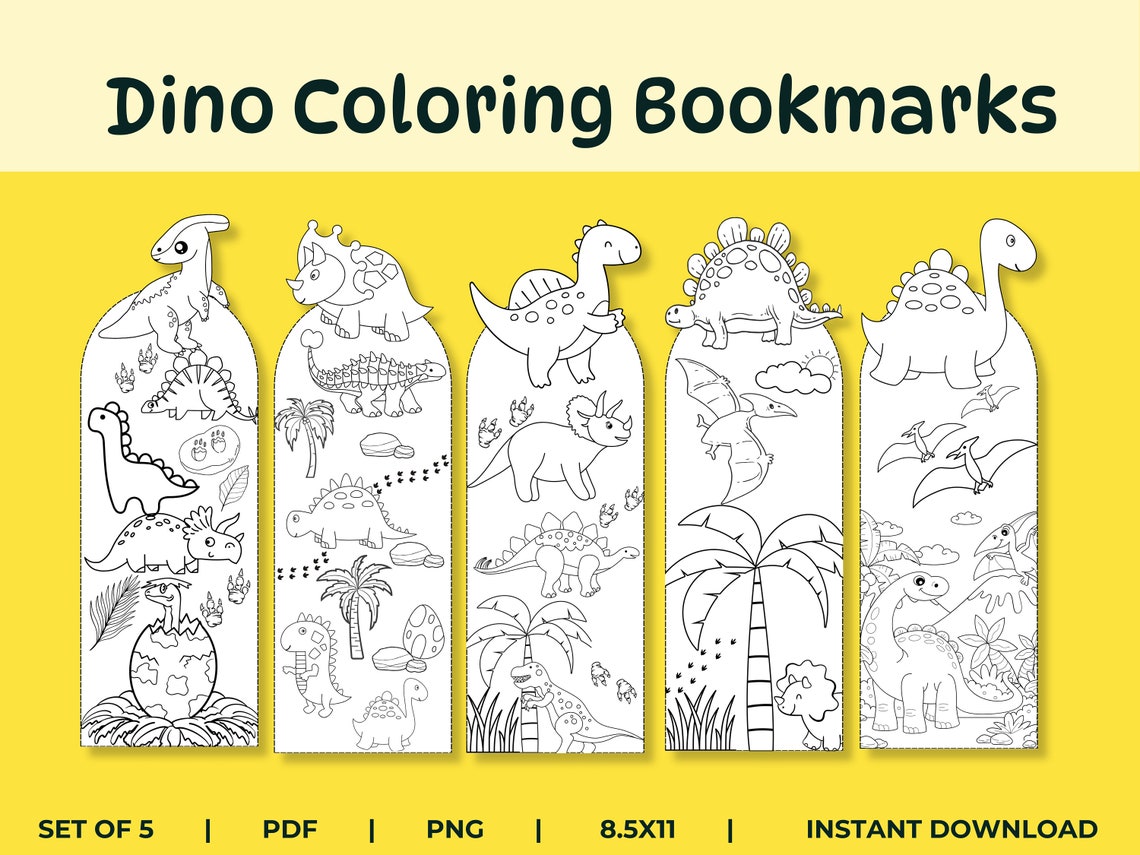 Topper Dinosaur Bookmarks With Coloring Bookmark Printable Dinosaurs ...