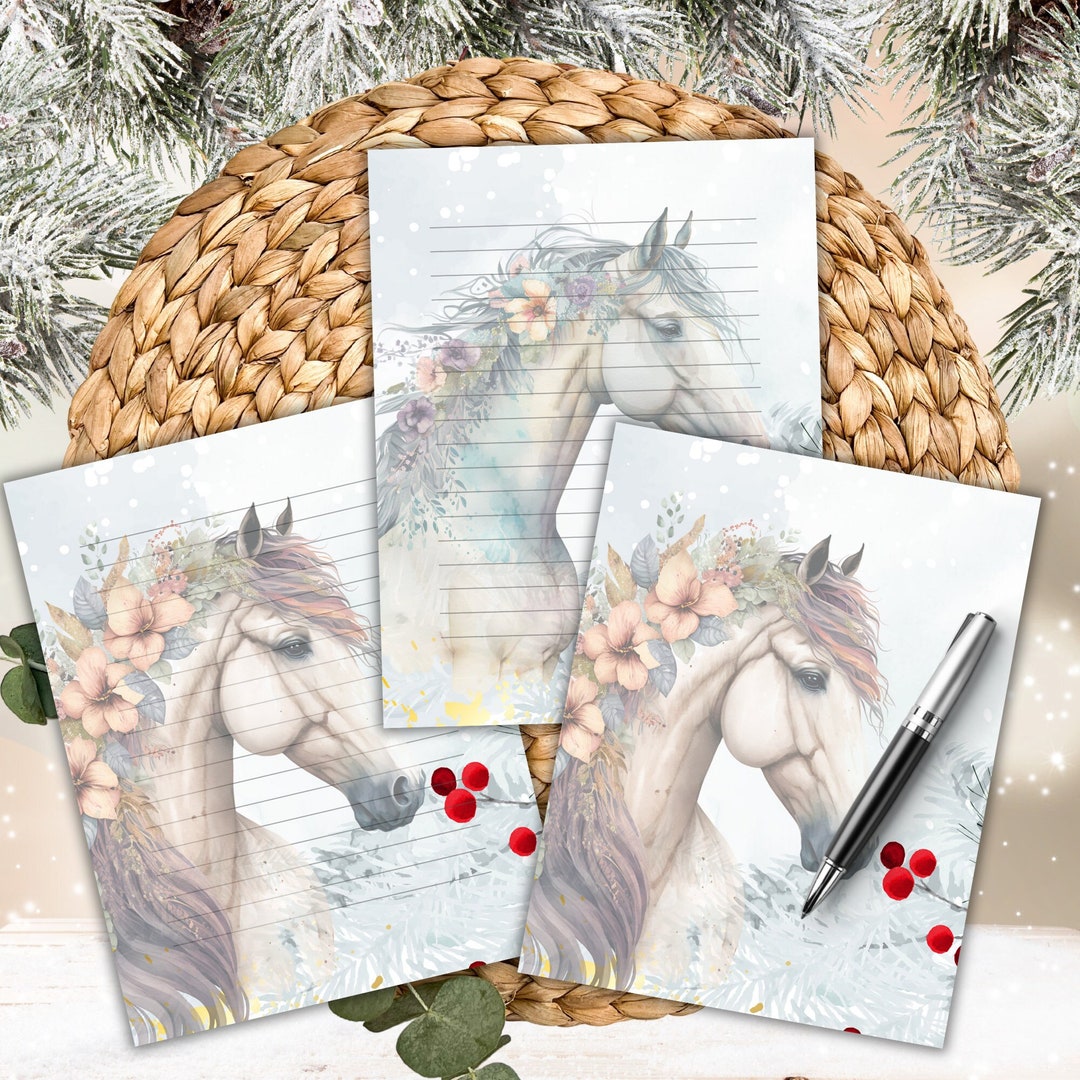 Printable Christmas Stationery Set Horse Stationary Animal Stationery ...