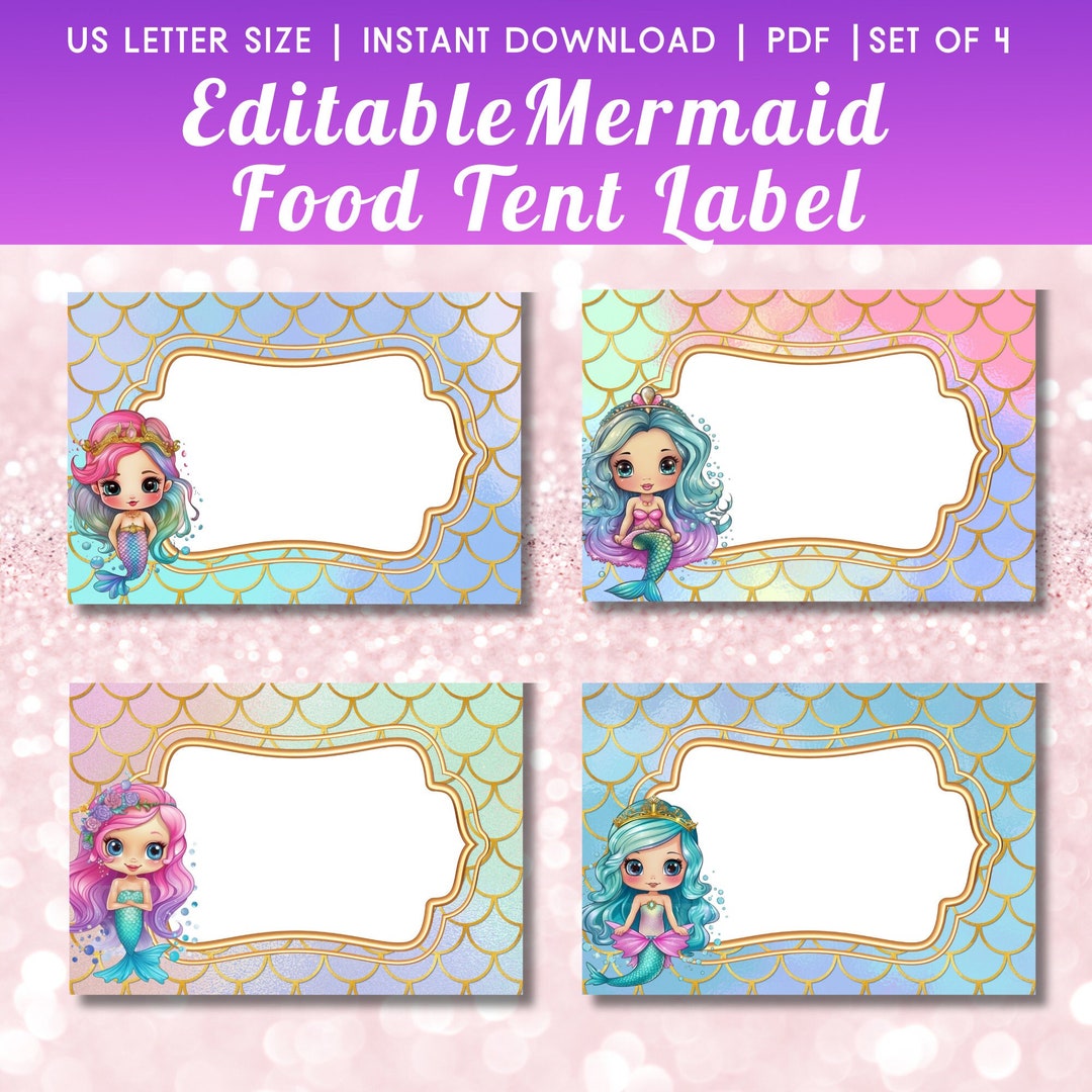 Editable Mermaid Party Food Label Mermaid Blank Food Tent - Etsy