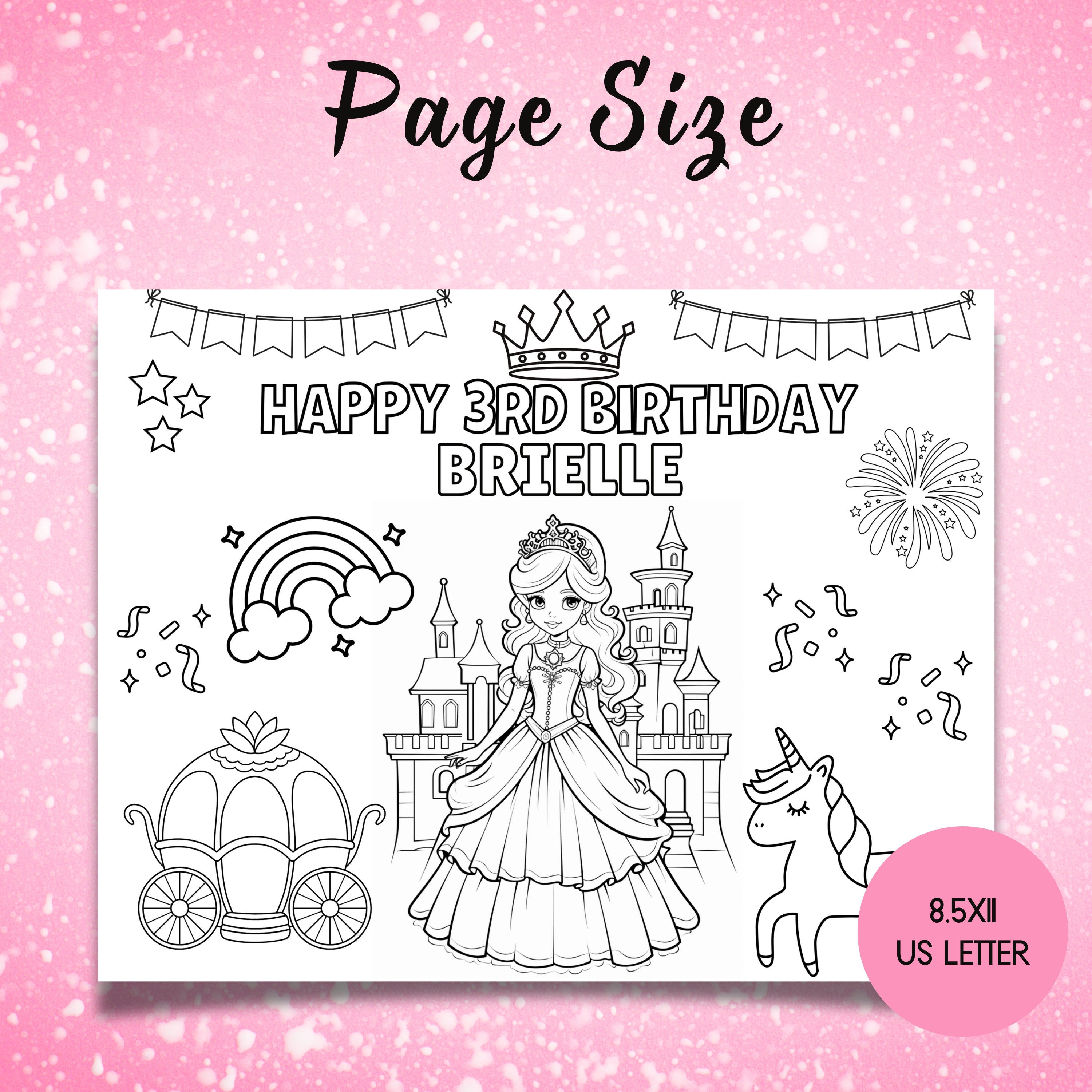 Editable Princess Birthday Coloring Page Princess Coloring Page ...