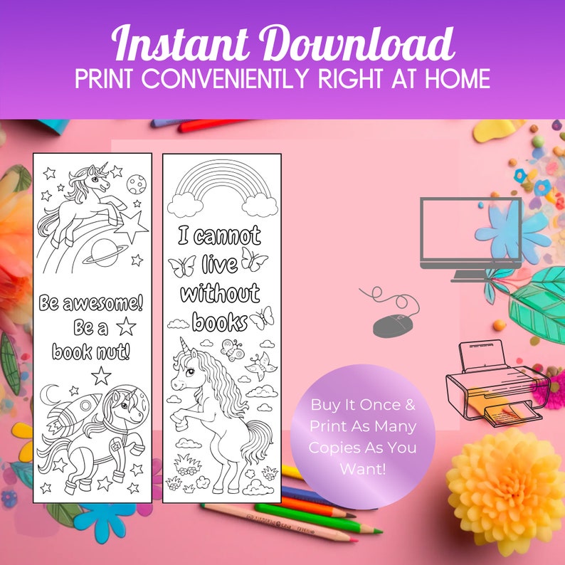 Unicorn Coloring Bookmarks Printable Unicorn Coloring Bookmarks for ...