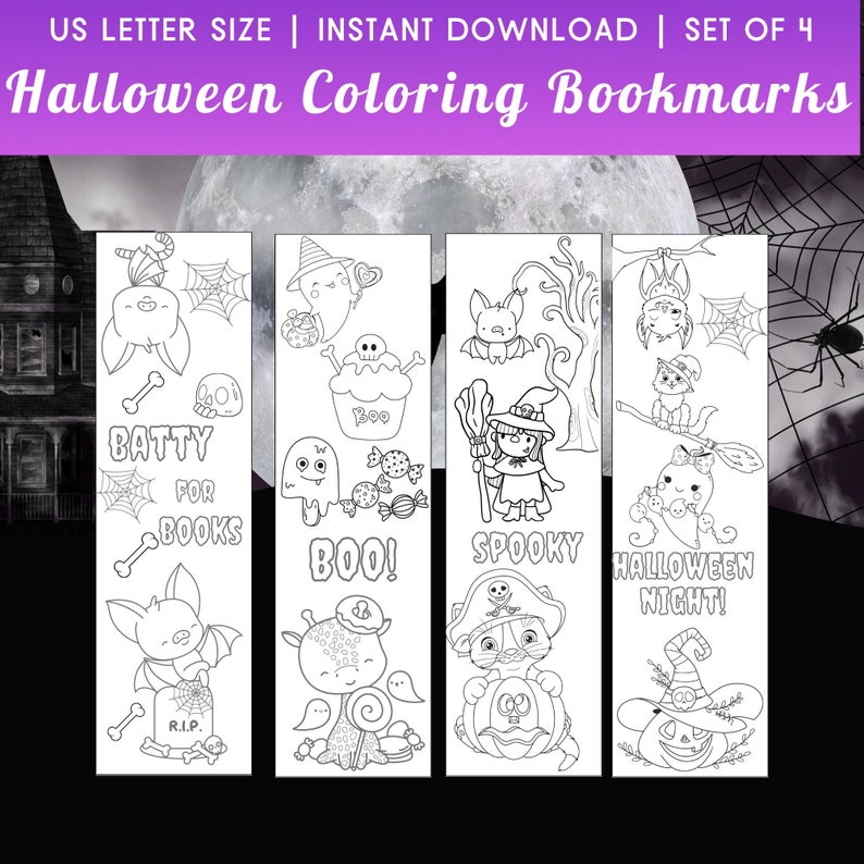 Halloween Coloring Bookmarks for Kids Set of 4 Halloween Bookmarks ...