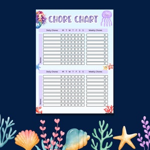 Mermaid Printable Chore Chart for Kids Checklist Routine Chart Kids ...