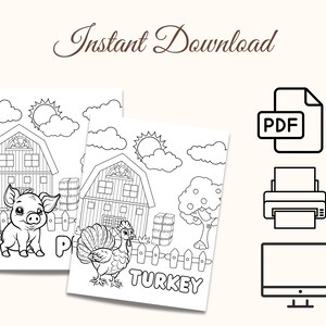 Farm Animals Farm Scene Coloring Set Educational Learning Printable ...