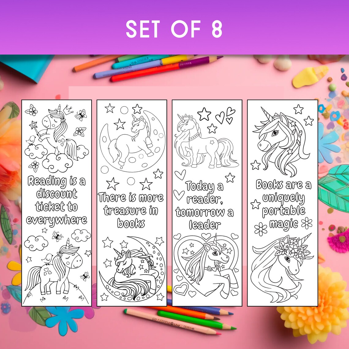 Unicorn Coloring Bookmarks Printable Unicorn Coloring Bookmarks for ...