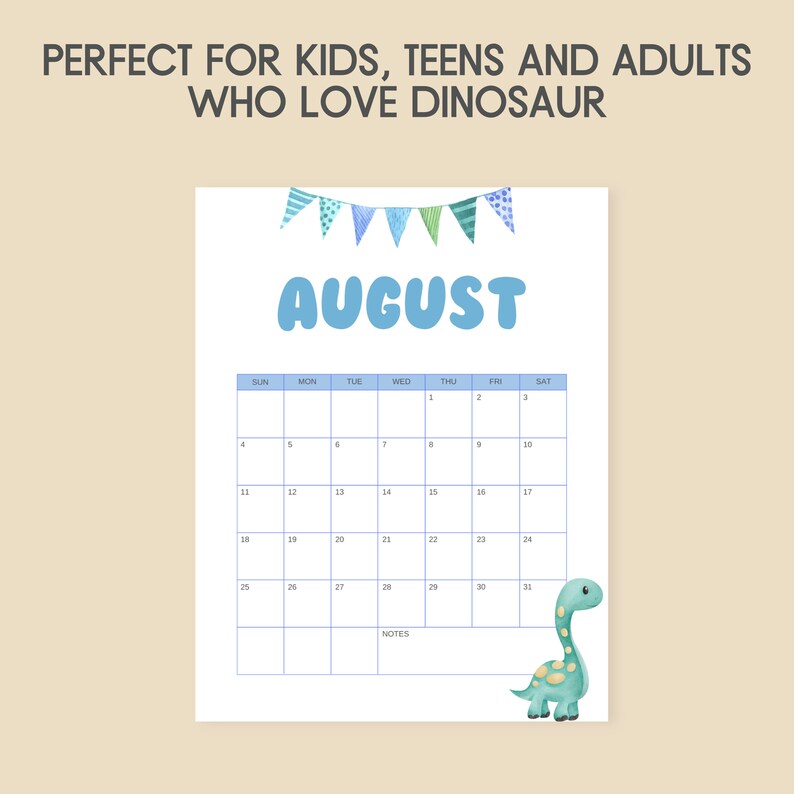 Dinosaur School Year Calendar 2024 2025 Calendar Printable for Kids ...