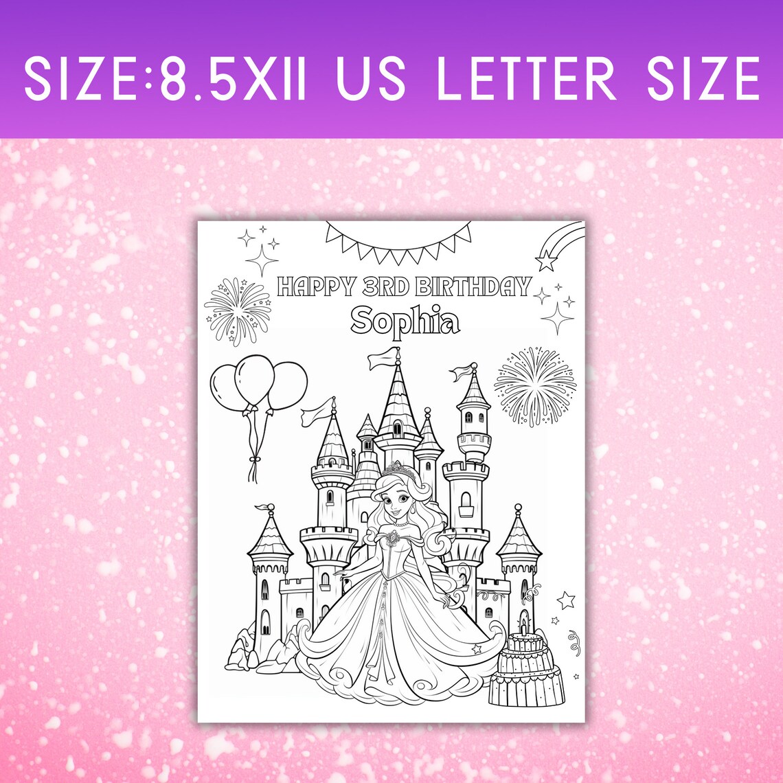 Editable Princess Birthday Coloring Princess Coloring Pages Princess ...