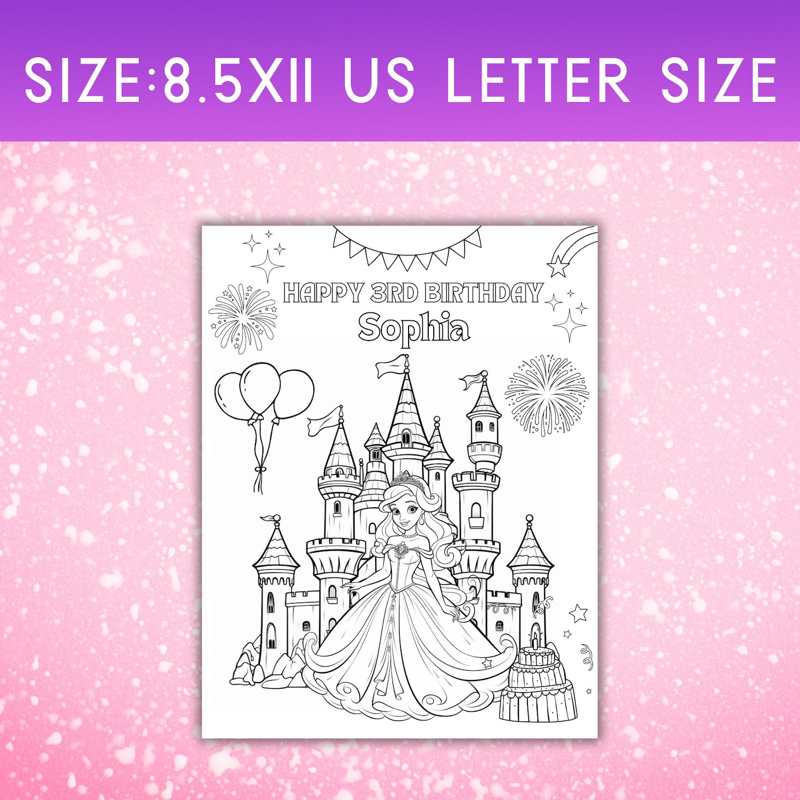 Editable Princess Birthday Coloring Princess Coloring Pages Princess ...