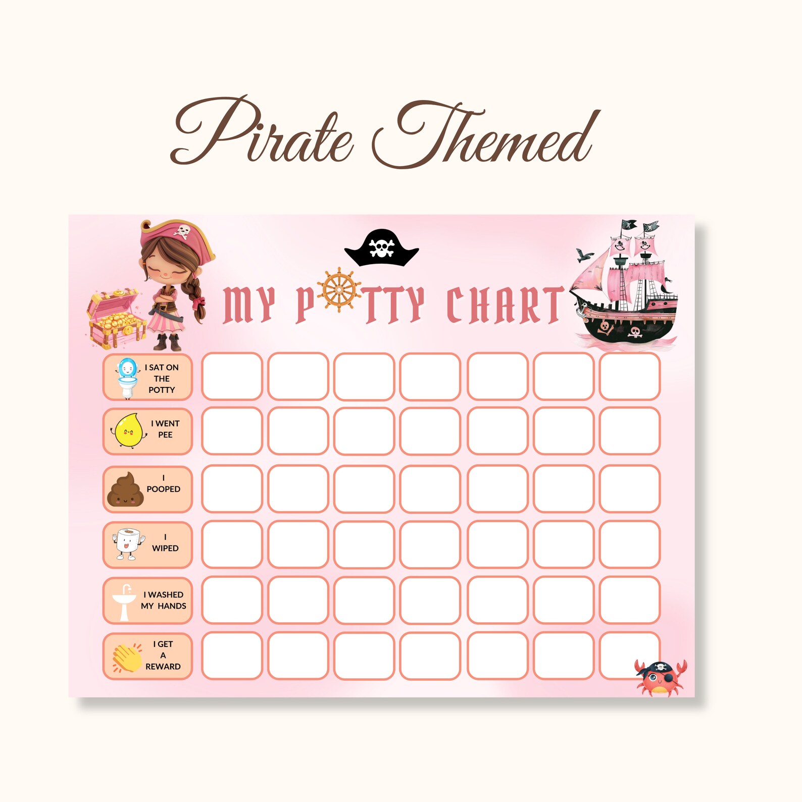Pirate Potty Chart for Girls Pink Toilet Training Chart Kids Potty ...