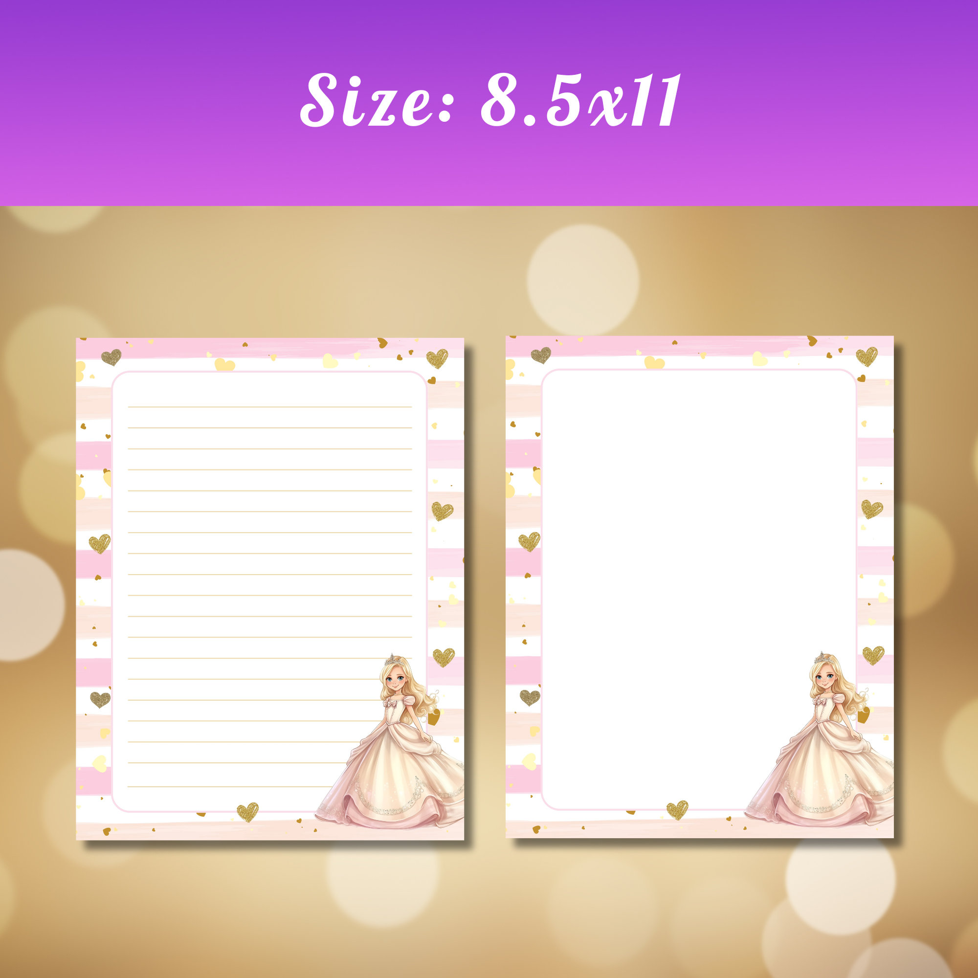 Princess Stationary Printable Pink Stationery Set of 2 Letter ...