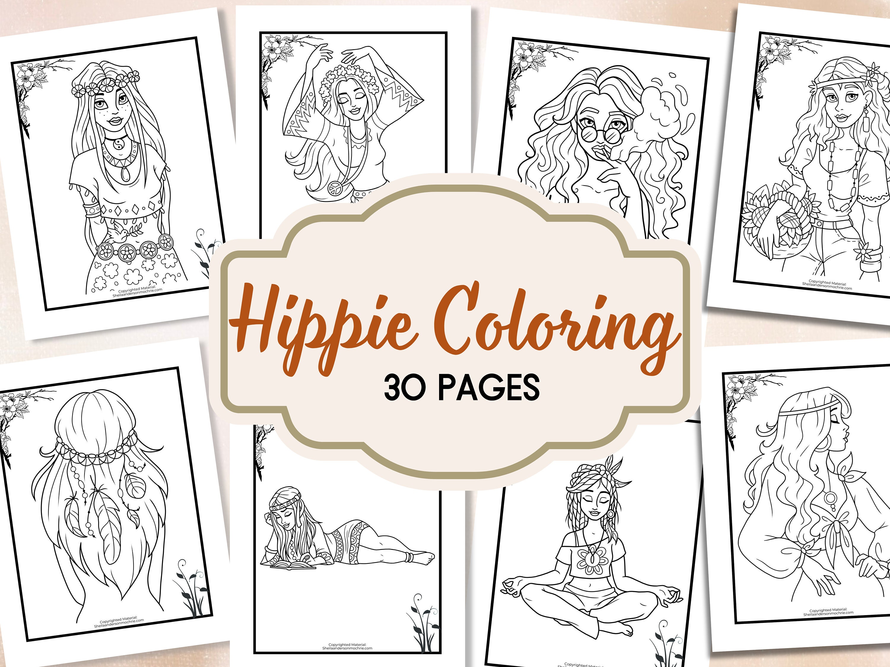 Printable Hippie Coloring Pages 30 Groovy Coloring Sheet for Adults ...