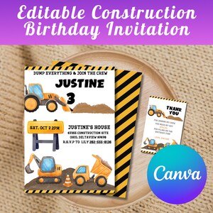 Editable Construction Birthday Invitation Printable - Etsy