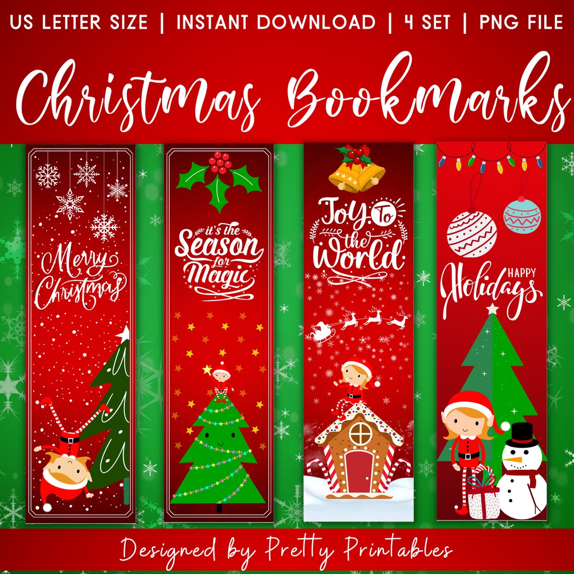 Christmas Bookmarks Printable, Elf Bookmarks Set, Christmas Gift ...