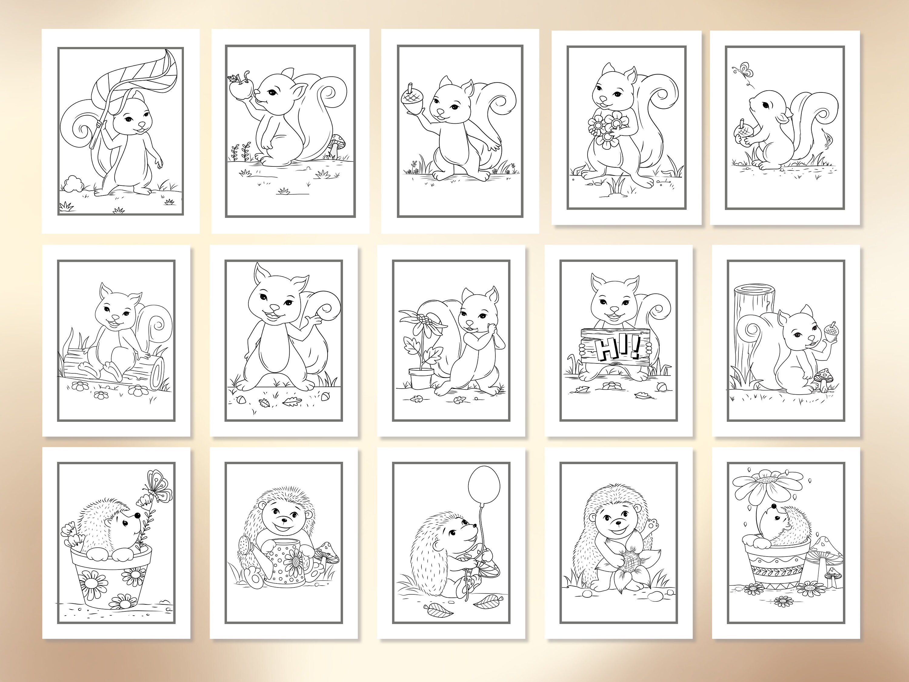 Coloring Pages Kids Woodland Creatures Hedgehog Squirrels Animal ...