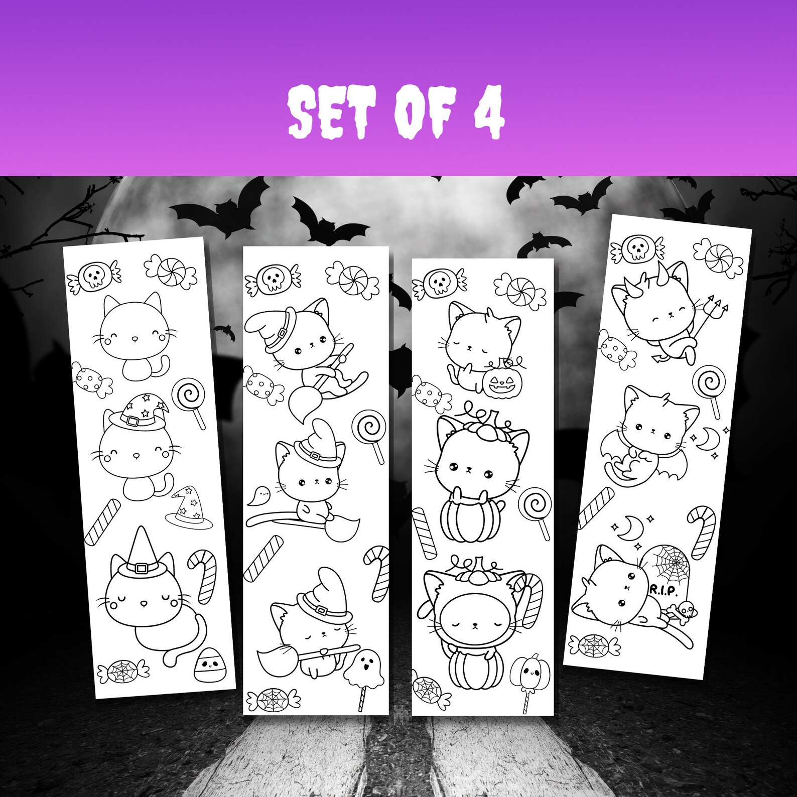 Halloween Coloring Bookmarks for Kids Set of 4 Halloween Bookmarks ...