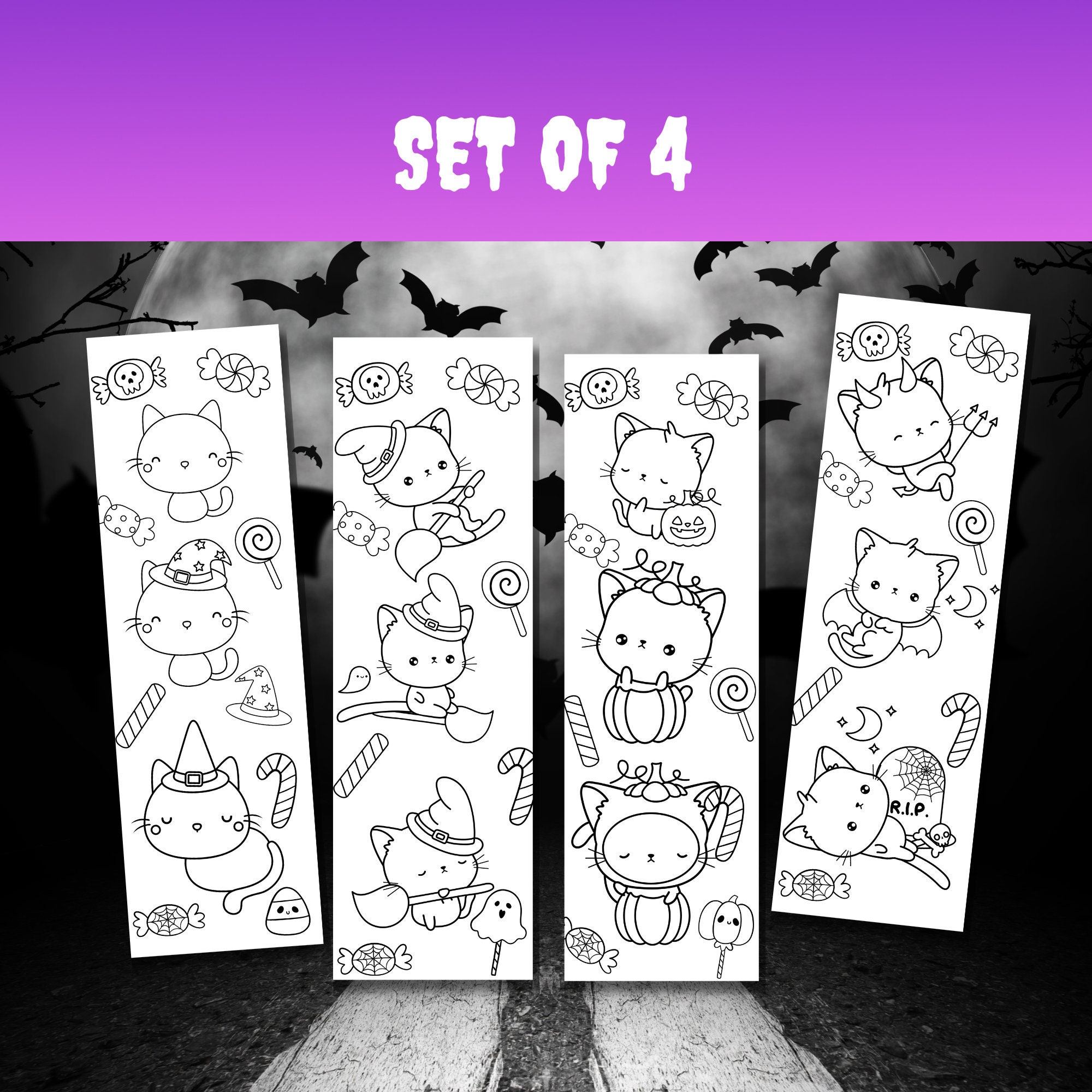 Halloween Coloring Bookmarks for Kids Set of 4 Halloween Bookmarks ...