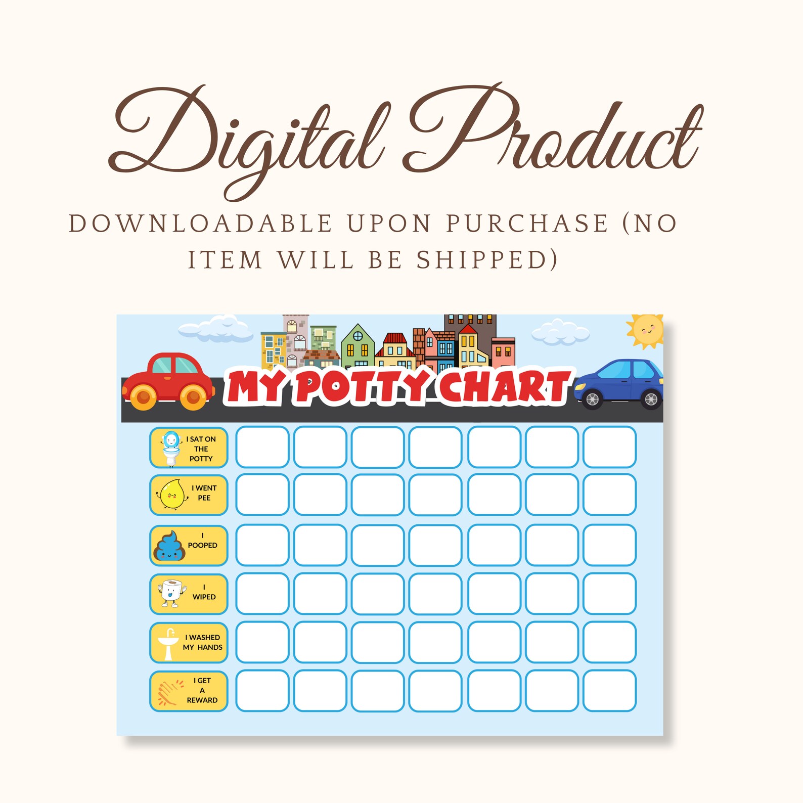 Cars Potty Chart for Boy Toilet Training Chart Kids Potty Chart ...