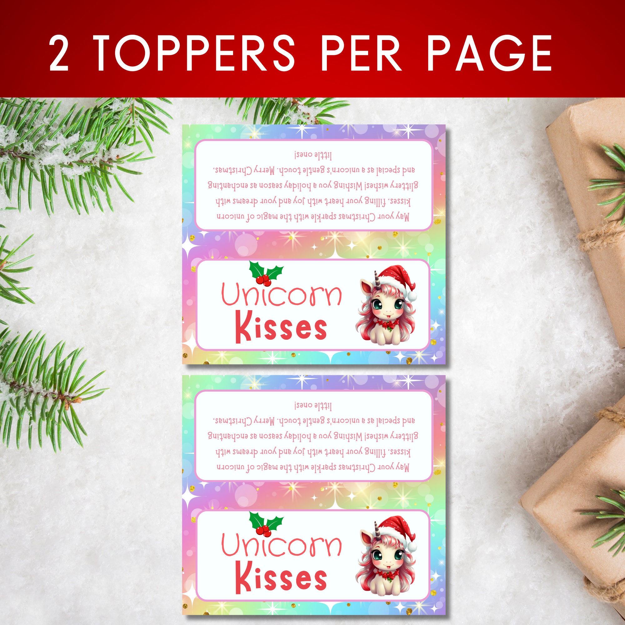 Unicorn Kisses Treat Bag Christmas Toppers Printable Christmas Gift ...