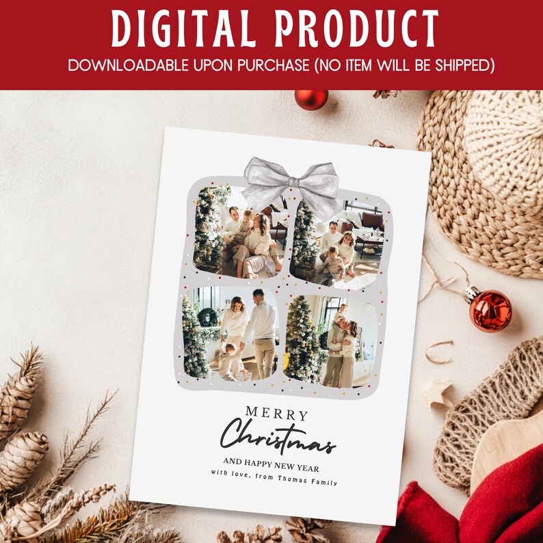 Custom Christmas Card Photo Card Editable Printable 4 Photographs Place ...