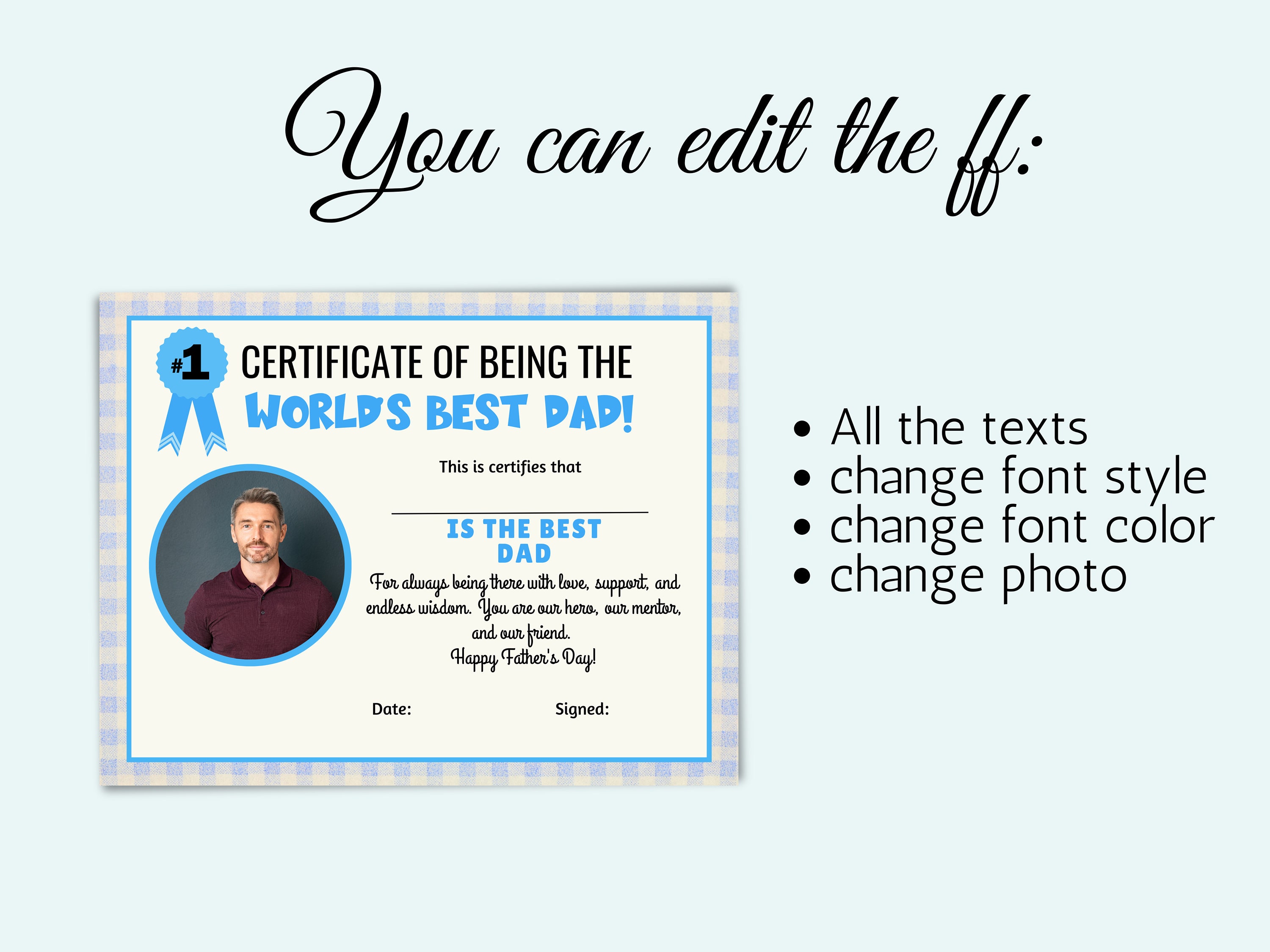 Custom World's Best Dad Certificate With Photo Best Dad Award ...