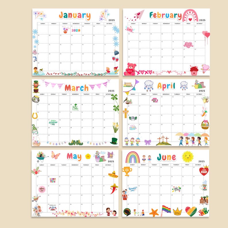 2025 Calendar Printable Kids Calendar 2025 Classroom Calendar School ...