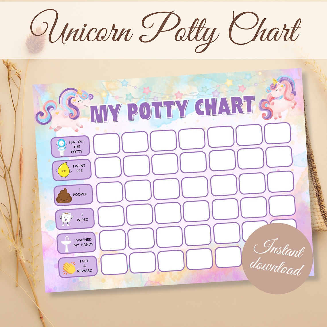 Unicorn Potty Chart for Girls Toilet Training Chart Kids Potty Chart ...
