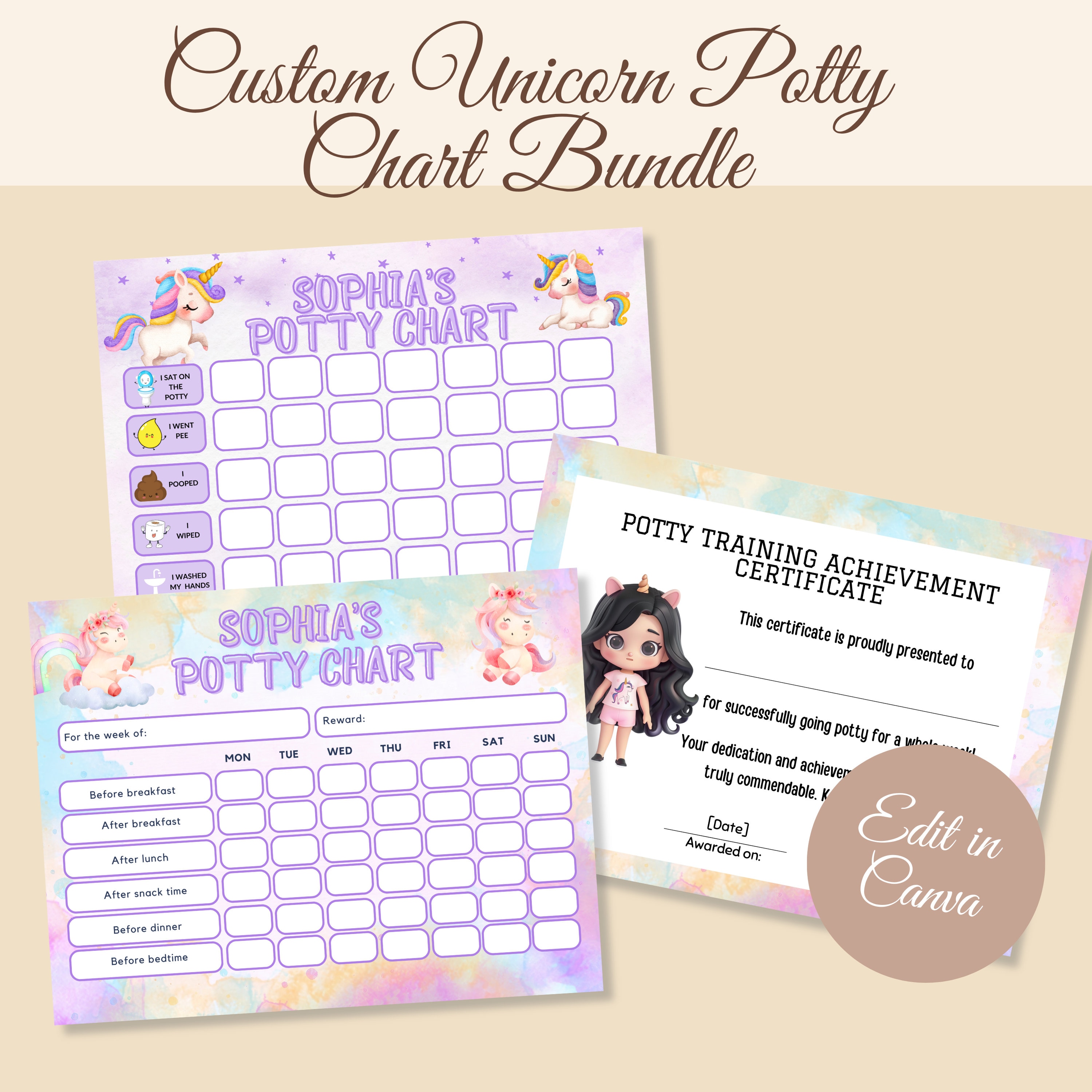 Unicorn Potty Chart for Girls Toilet Training Chart Kids Potty Chart ...