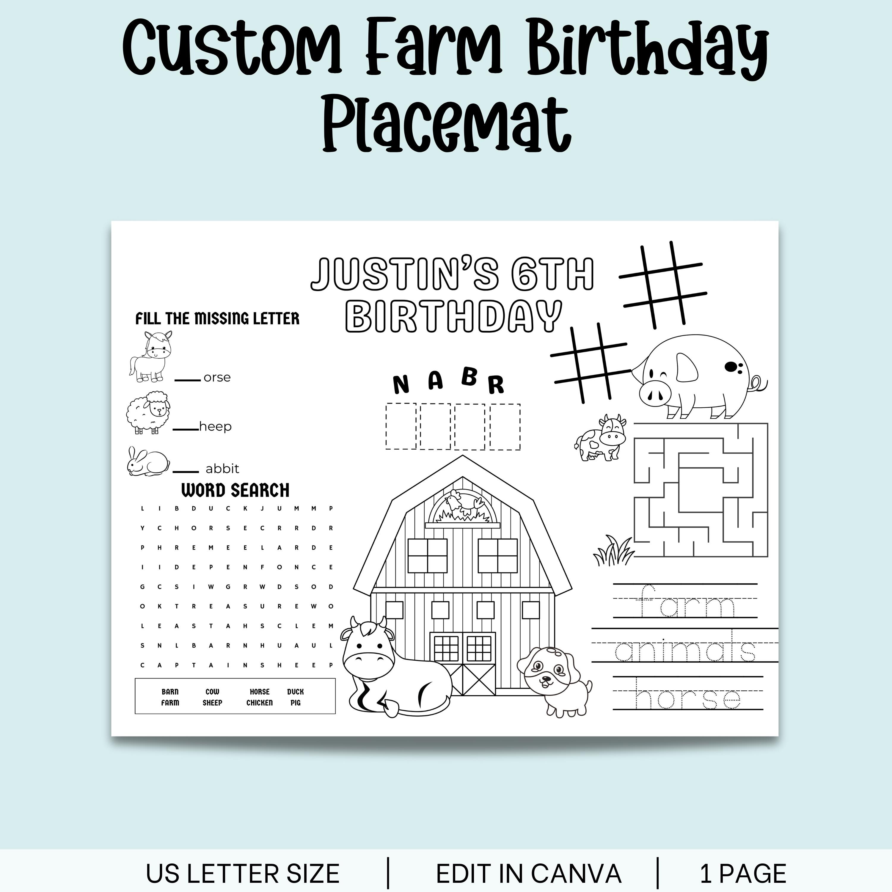 Editable Farm Birthday Coloring Farm Coloring Page Farm Personalized ...
