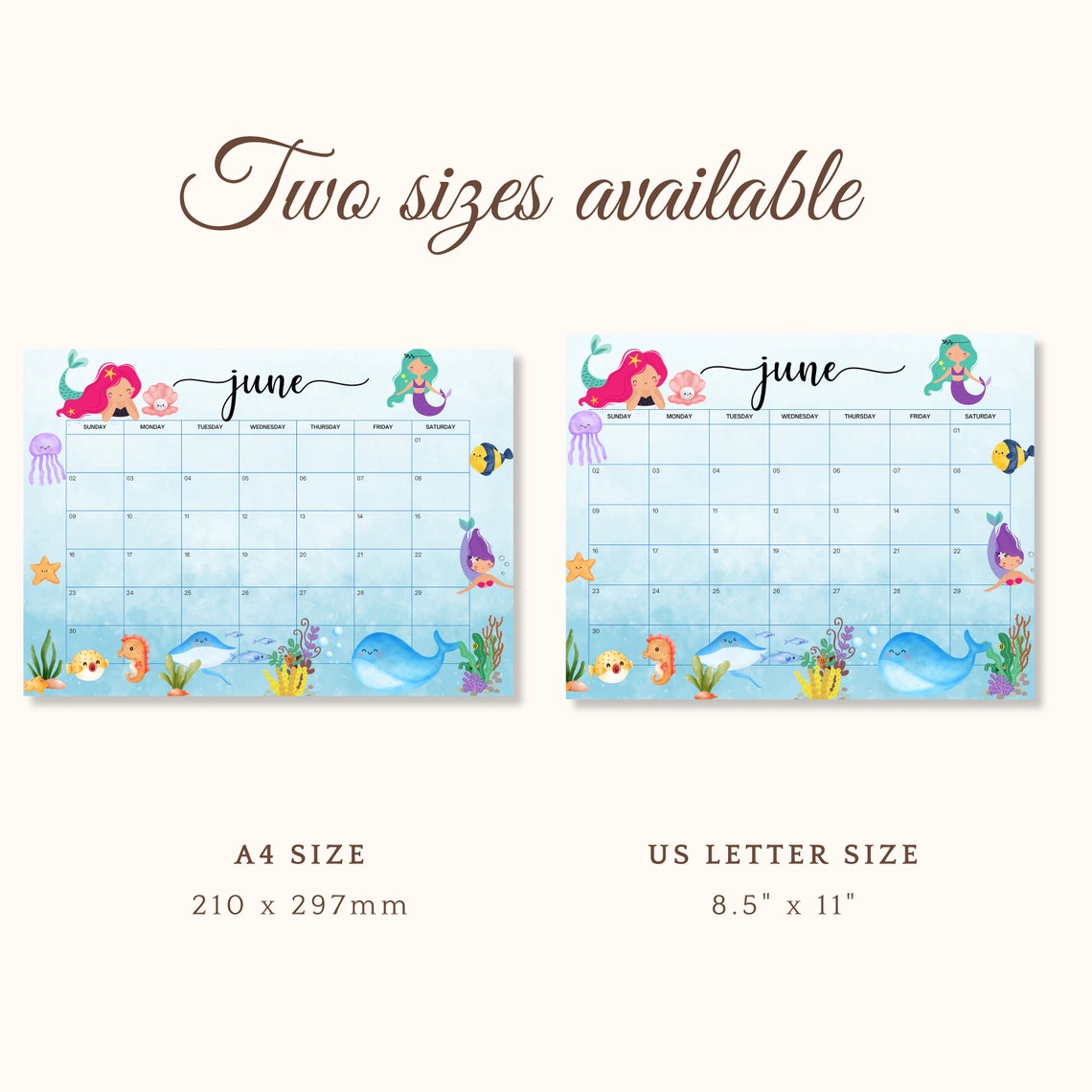 June 2024 Calendar Printable Kids Mermaid 2024 Calendar School June ...