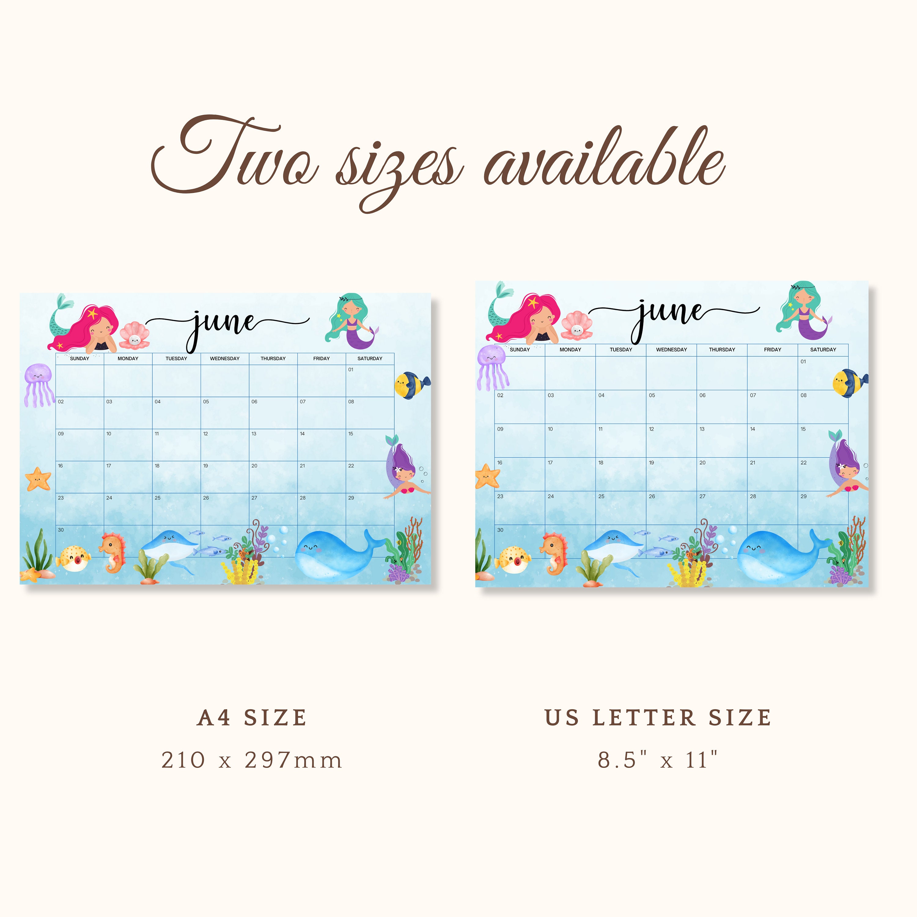 June 2024 Calendar Printable Kids Mermaid 2024 Calendar School June ...