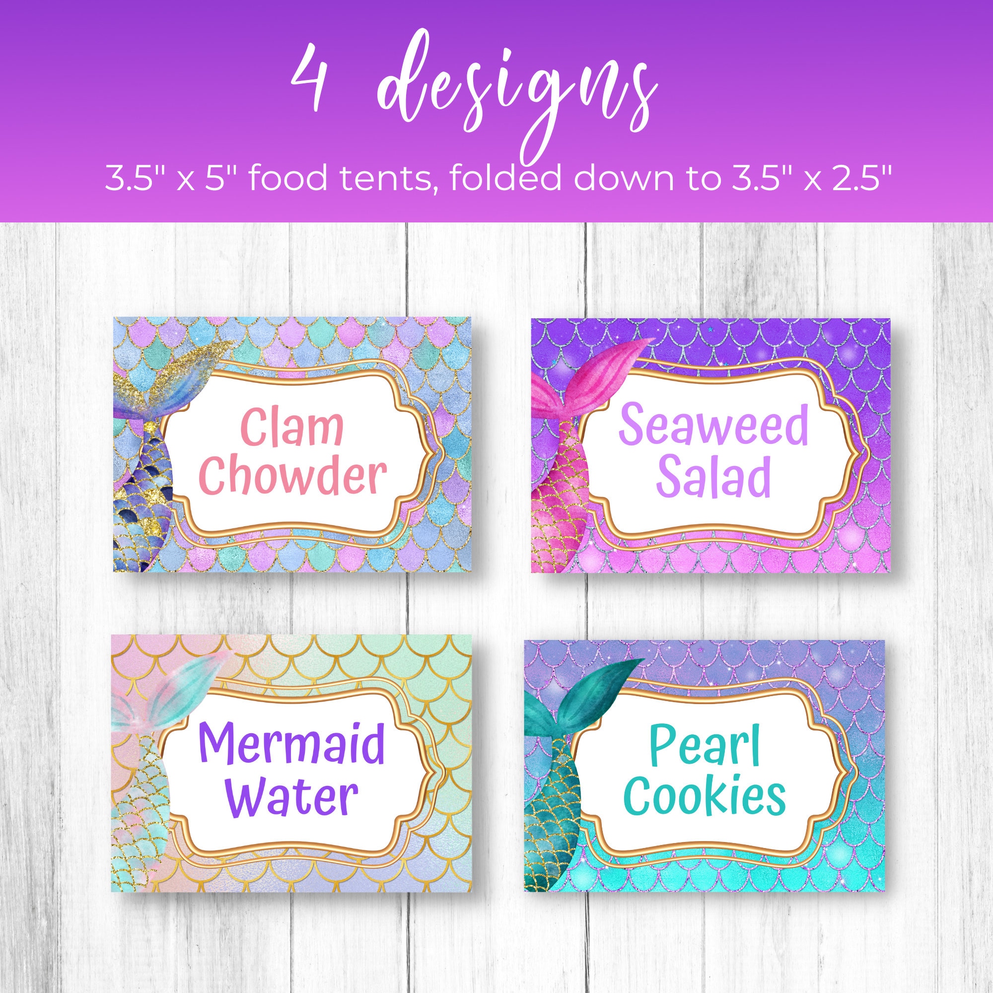 Editable Mermaid Party Food Label Mermaid Blank Food Tent Cards Labels ...