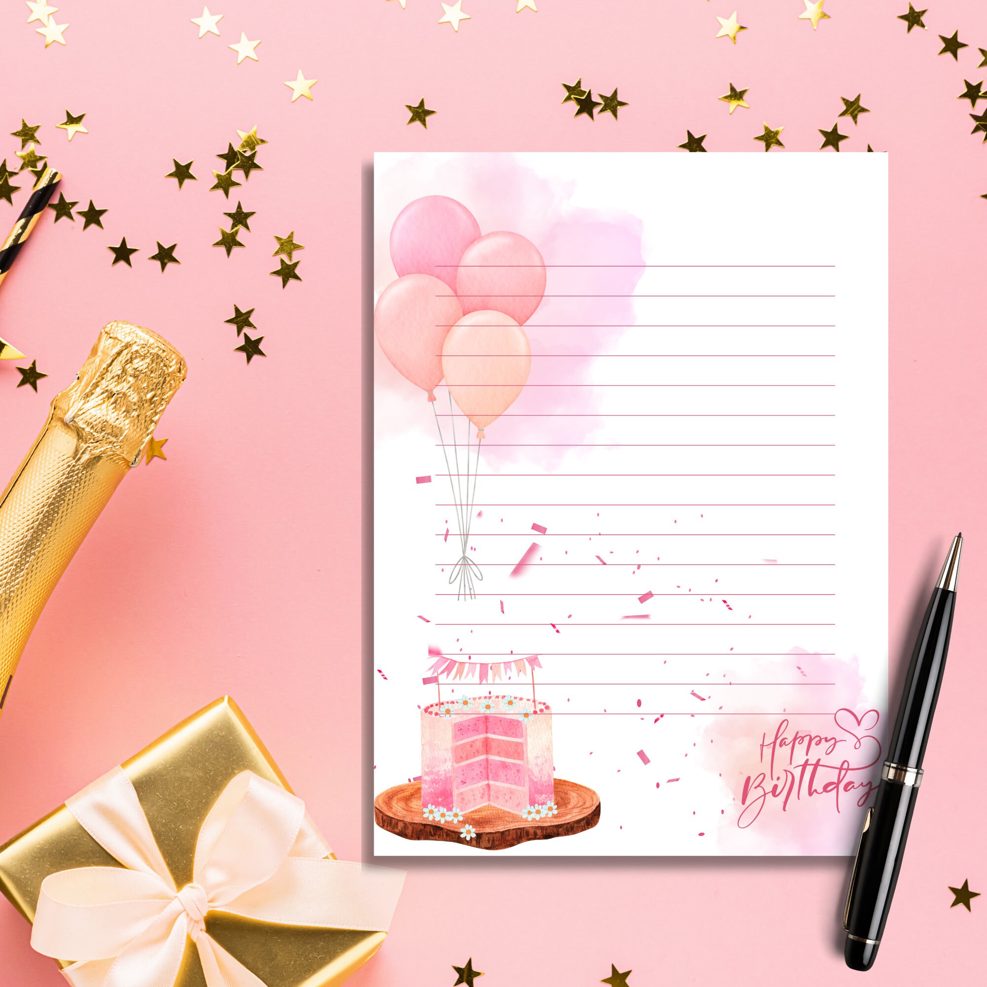 Happy Birthday Stationary Printable Stationery Birthday Paper Letter ...