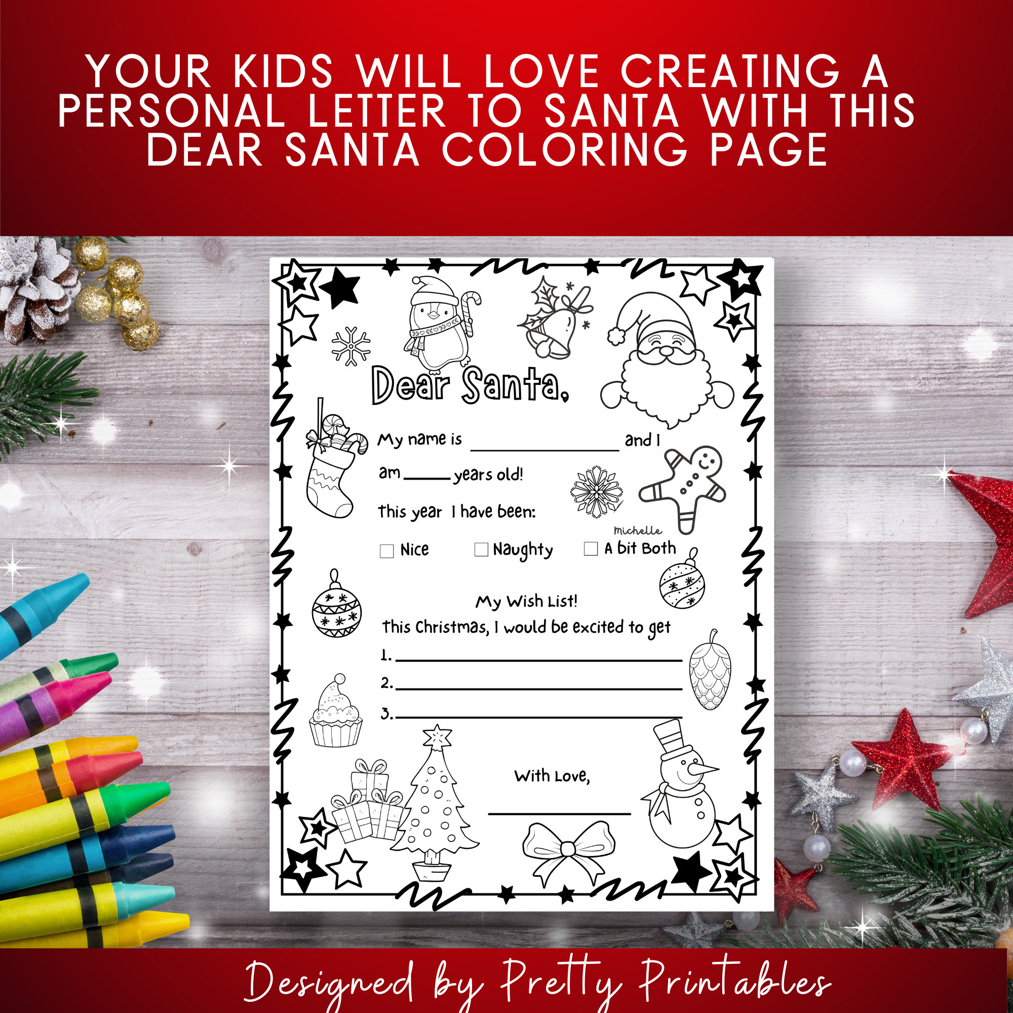 Letter to Santa Coloring Page Christmas Wish List Printable - Etsy