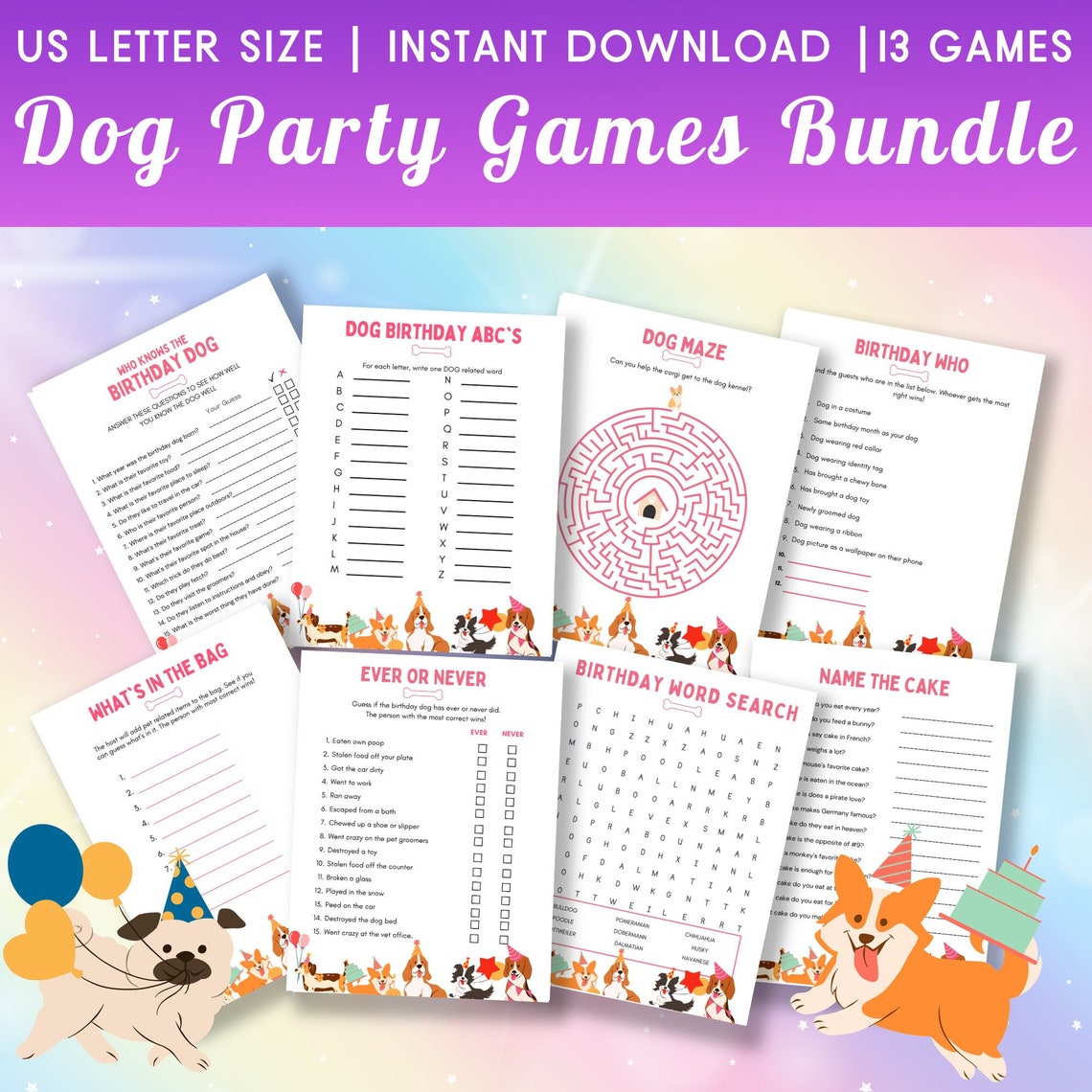 Dog Party Game Bundle Dog Theme Birthday Game Puppy Birthday Games ...