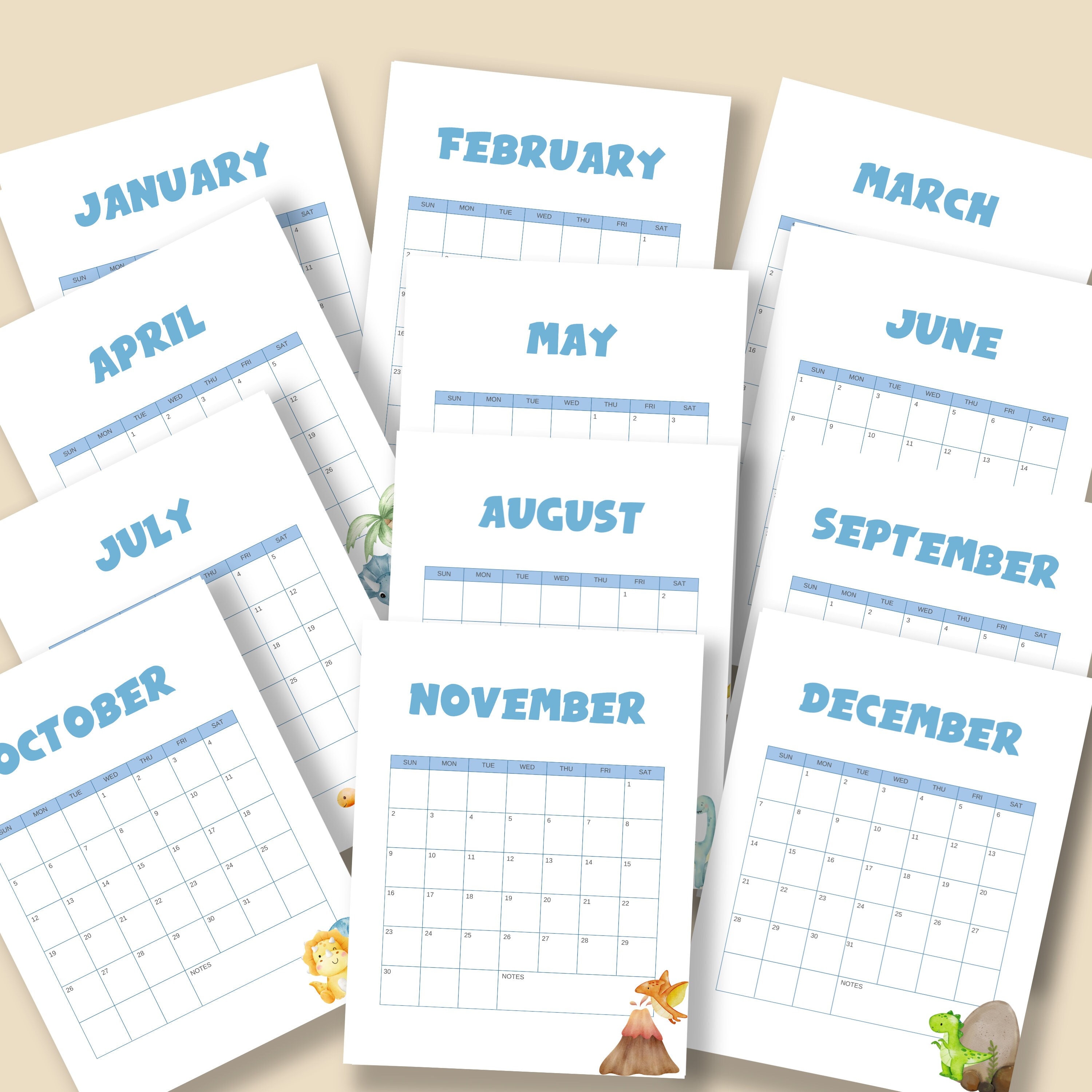 2025 Dinosaur Calendar Printable for Kids Monthly Planner Dino Lover ...
