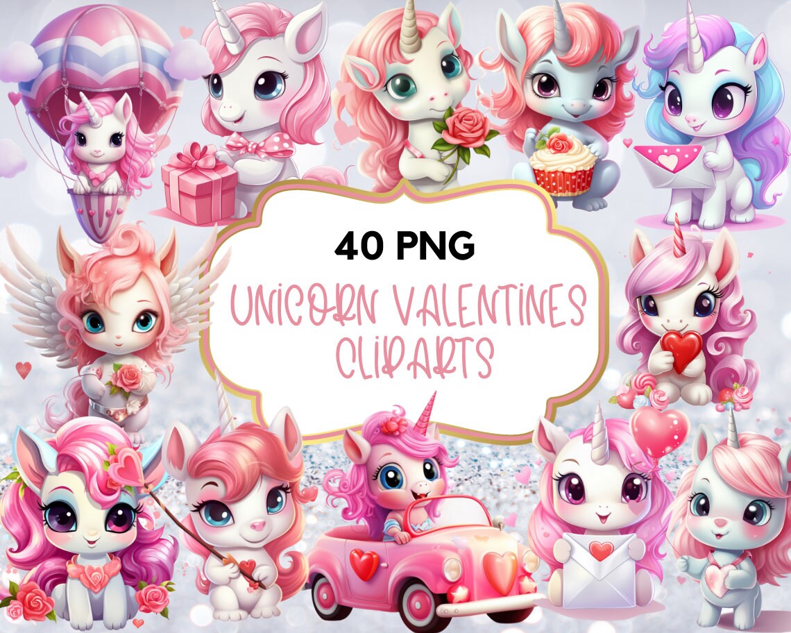Unicorn Valentines PNG Clipart, 40 Transparent Background Unicorns ...