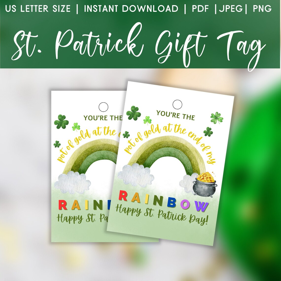 St Patricks Day Tag Printable, Pot of Gold St Patricks Gift Label ...