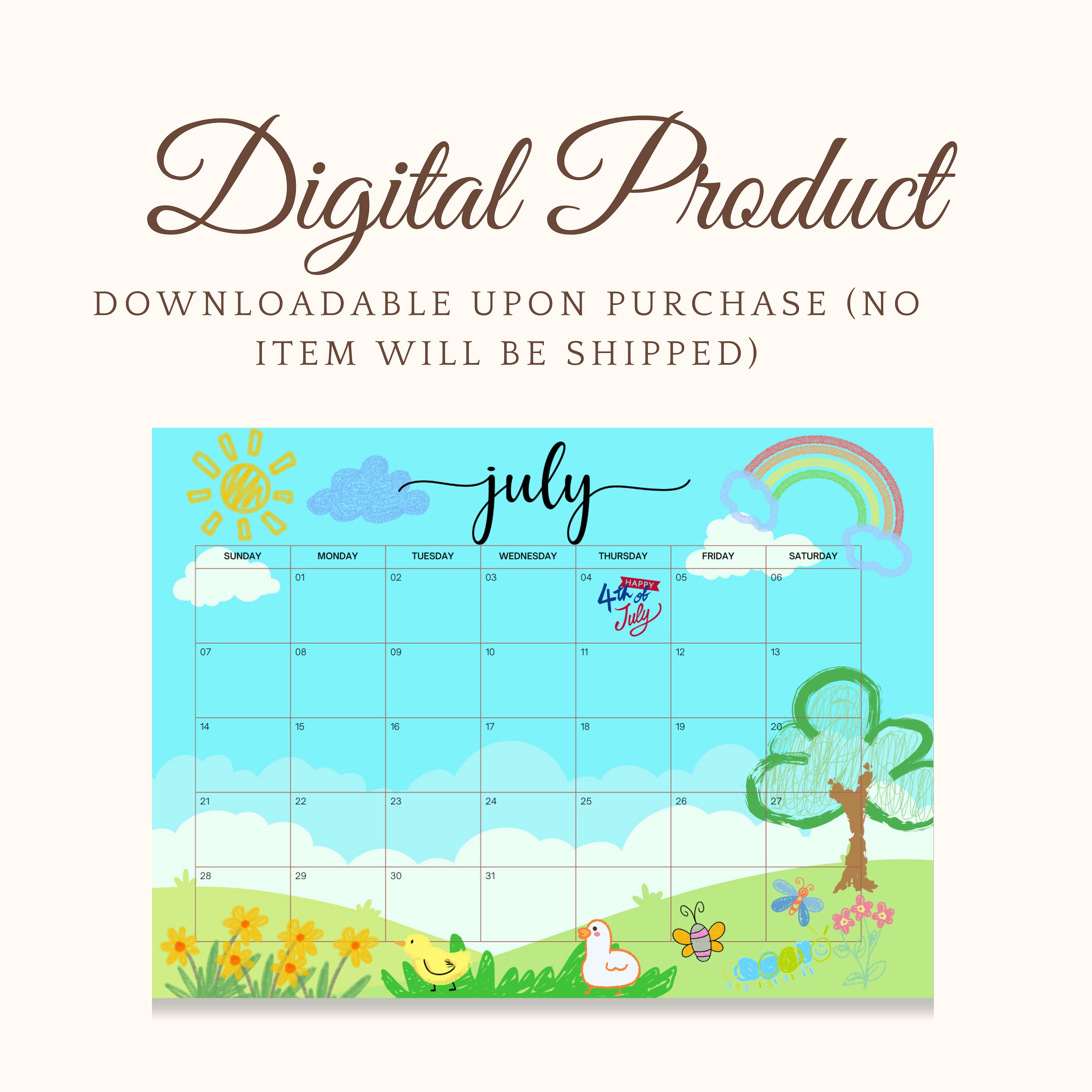 July 2024 Calendar Printable Kids 2024 Calendar Classroom School ...