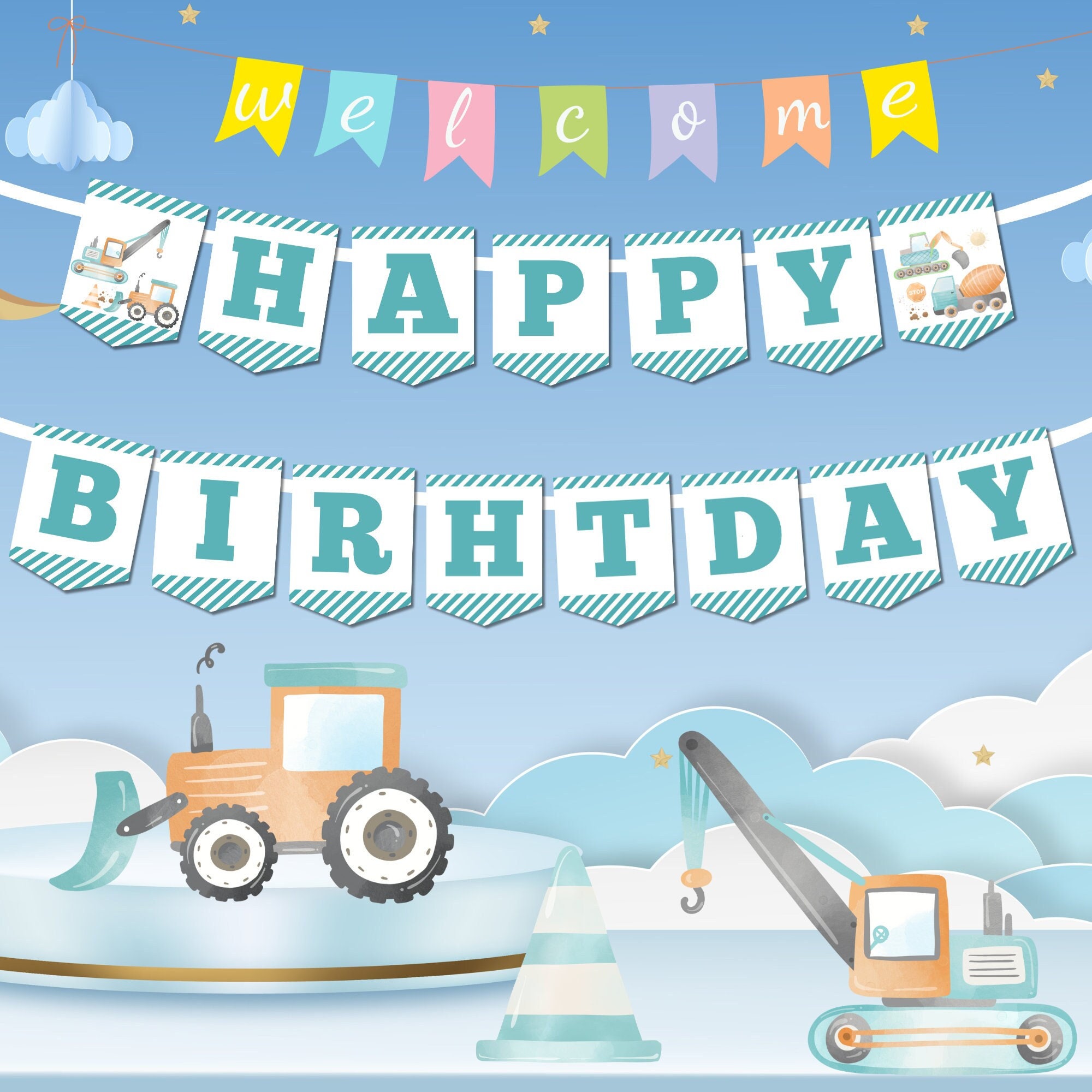 Construction Happy Birthday Banner Printable Construction Birthday ...